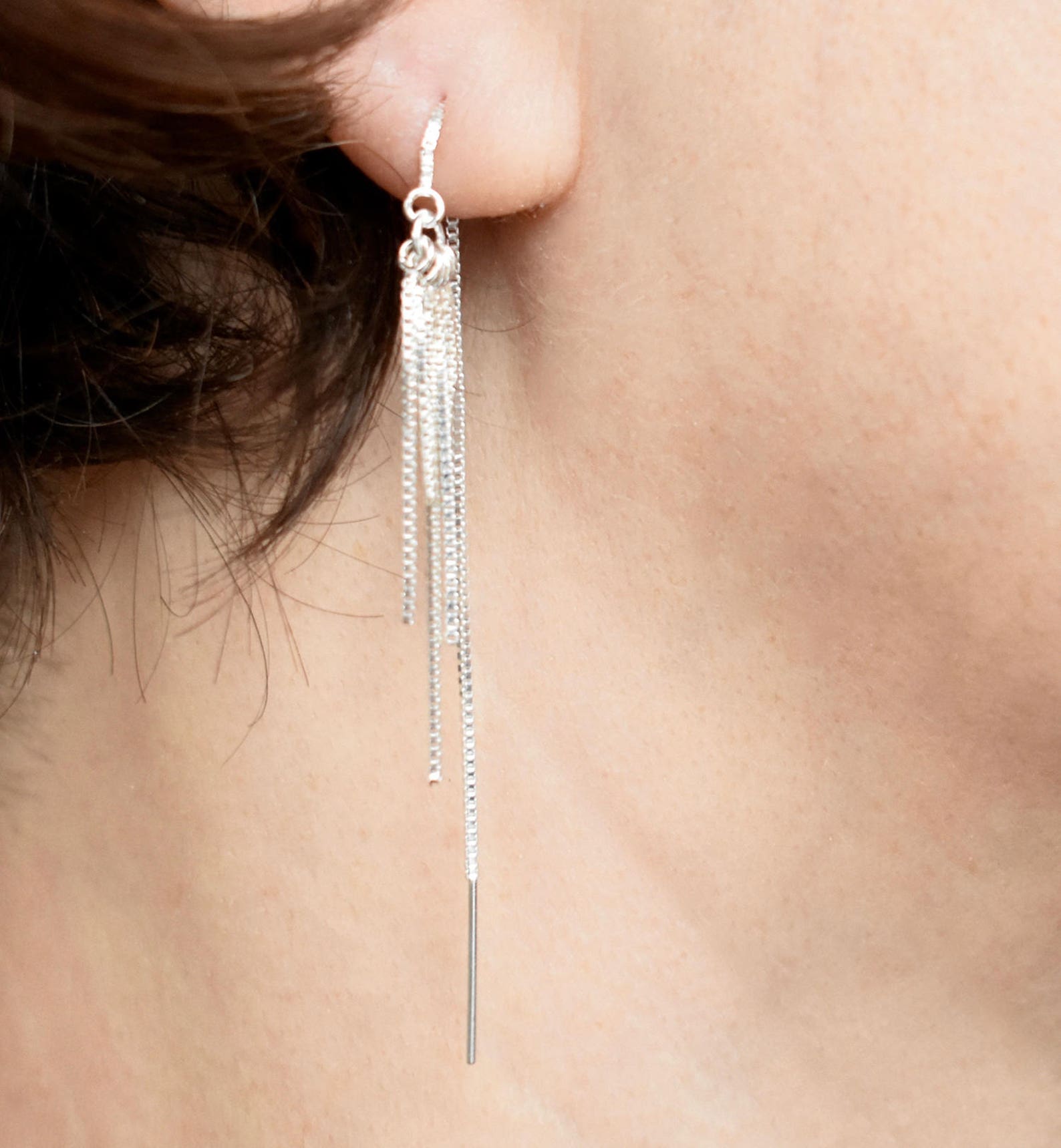 Tassel Threader Earrings Sterling Silver Fringe Ear Thread - Etsy