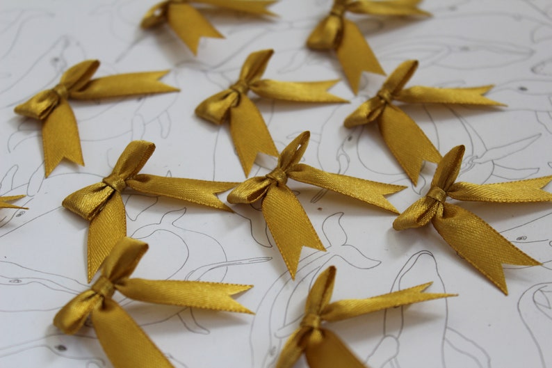 50/100 Gold Mini 9mm Satin Ribbon Bows Applique Embellishments Wedding ...