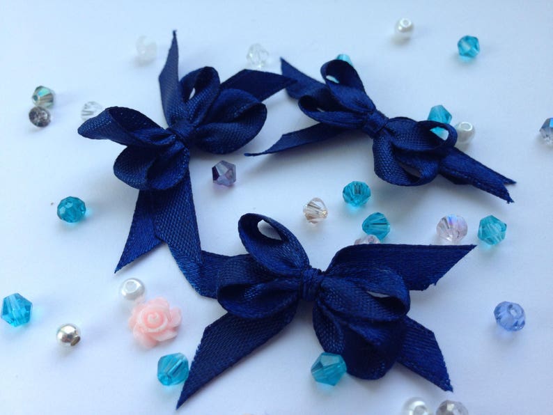 50/100 Navy Blue Mini Satin Ribbon Bows Applique Embellishments Wedding ...