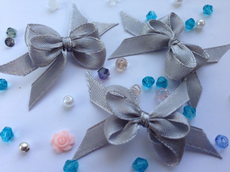 50/100 Silver Grey Mini Satin Ribbon Bows Applique - Etsy
