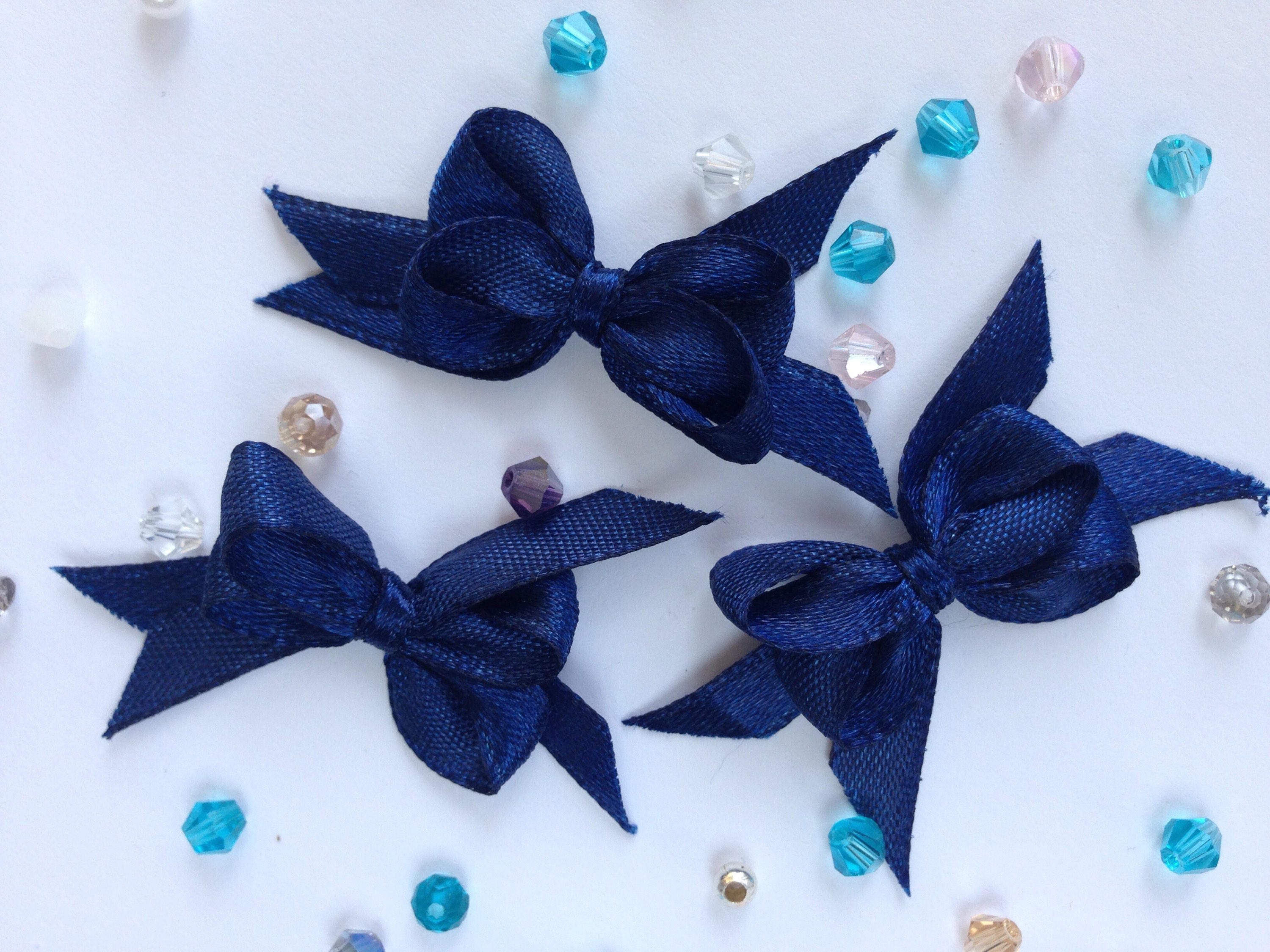 50/100 Navy Blue Mini Satin Ribbon Bows Applique Embellishments Wedding ...