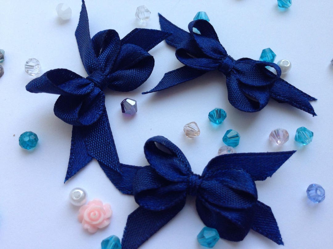 50/100 Navy Blue Mini Satin Ribbon Bows Applique Embellishments Wedding ...