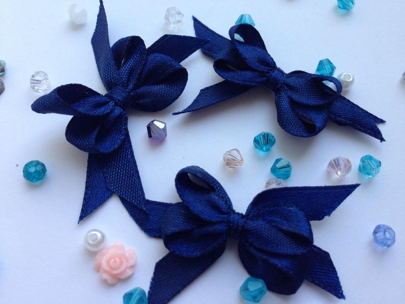 50/100 Navy Blue Mini Satin Ribbon Bows Applique Embellishments Wedding ...