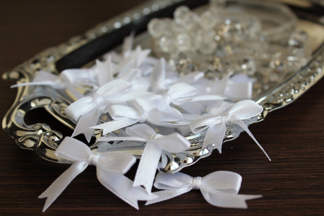 50/100 White Mini Satin Ribbon Bows Applique Embellishments Wedding ...