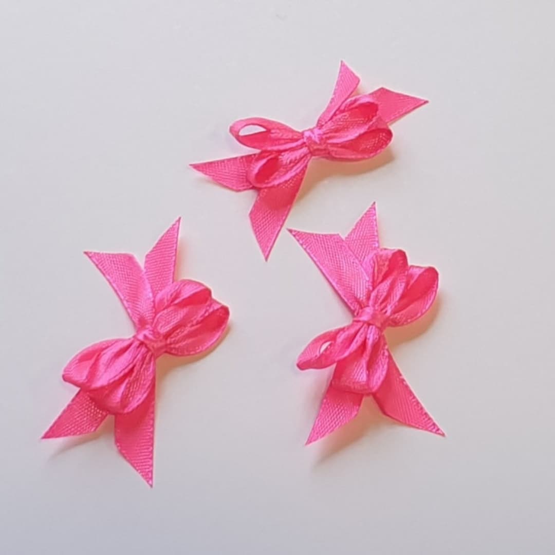 50/100 Neon Pink Mini Satin Ribbon Bows Applique Embellishments Wedding ...