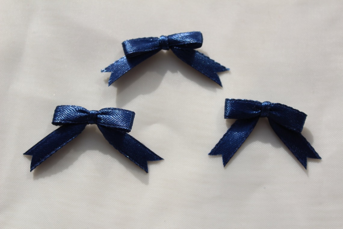 50/100 Navy Blue Mini Satin Ribbon Bows Applique Embellishments Wedding ...
