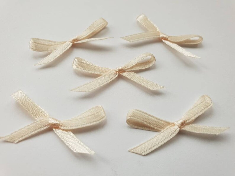50/100/200 Ivory Mini Satin Ribbon Bows Applique Embellishments Wedding ...