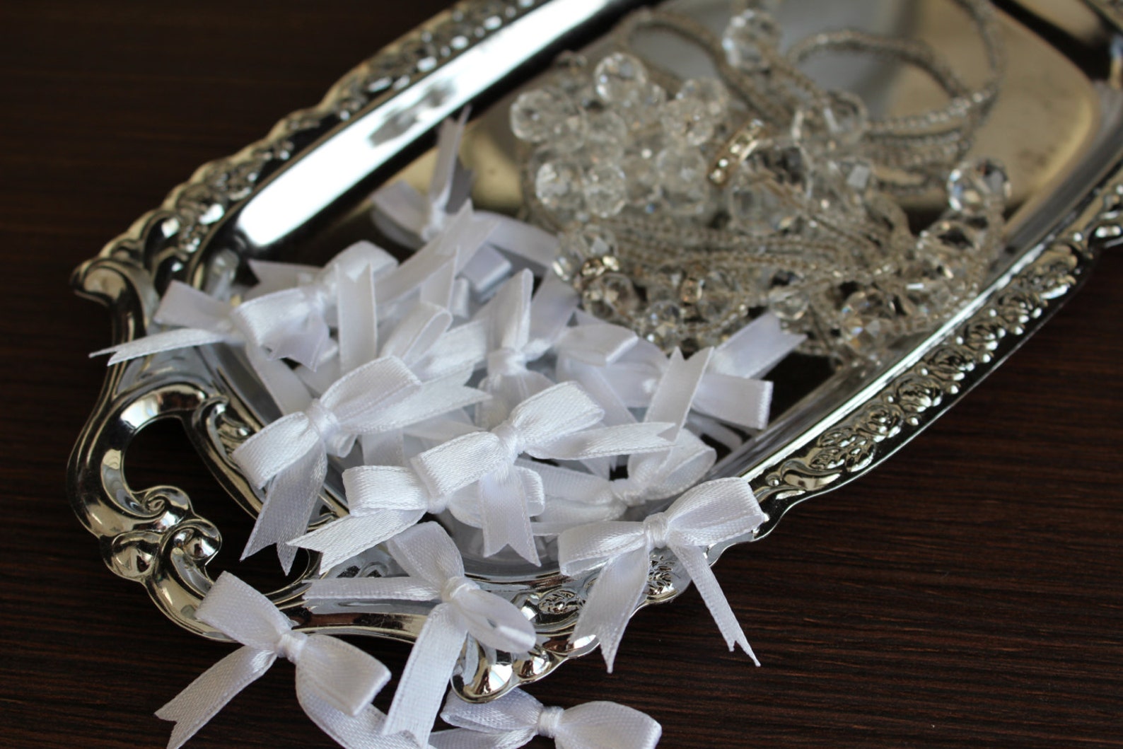 50/100 White Mini Satin Ribbon Bows Applique Embellishments Wedding ...