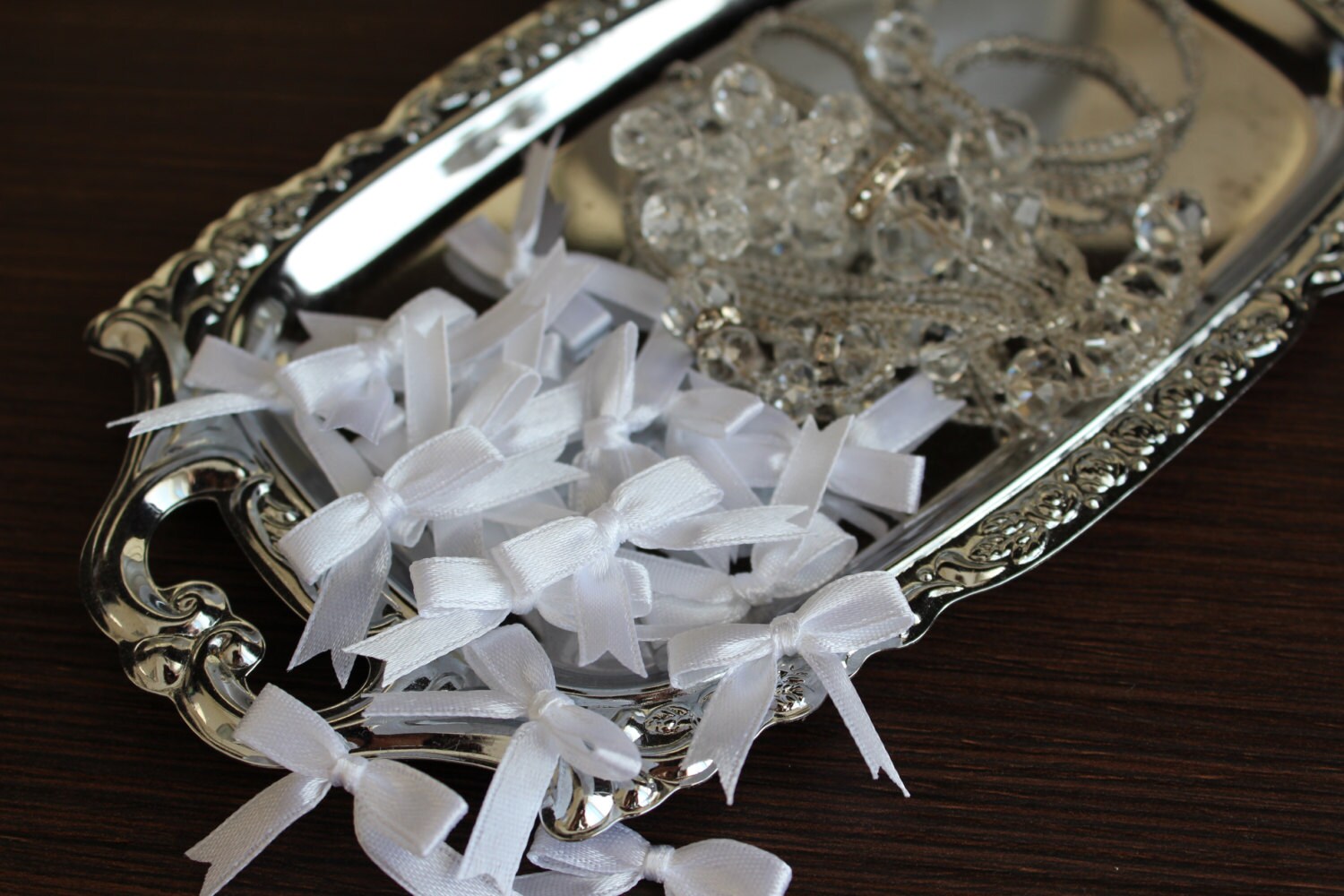 50/100 White Mini Satin Ribbon Bows Applique Embellishments Wedding ...