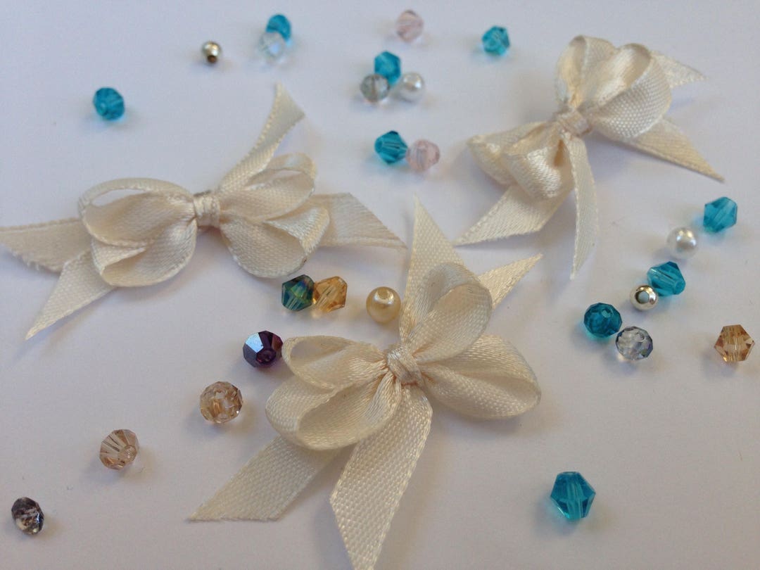 50/100 Ivory Mini Satin Ribbon Bows Applique Embellishments - Etsy