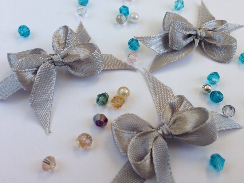 50/100 Silver Grey Mini Satin Ribbon Bows Applique - Etsy