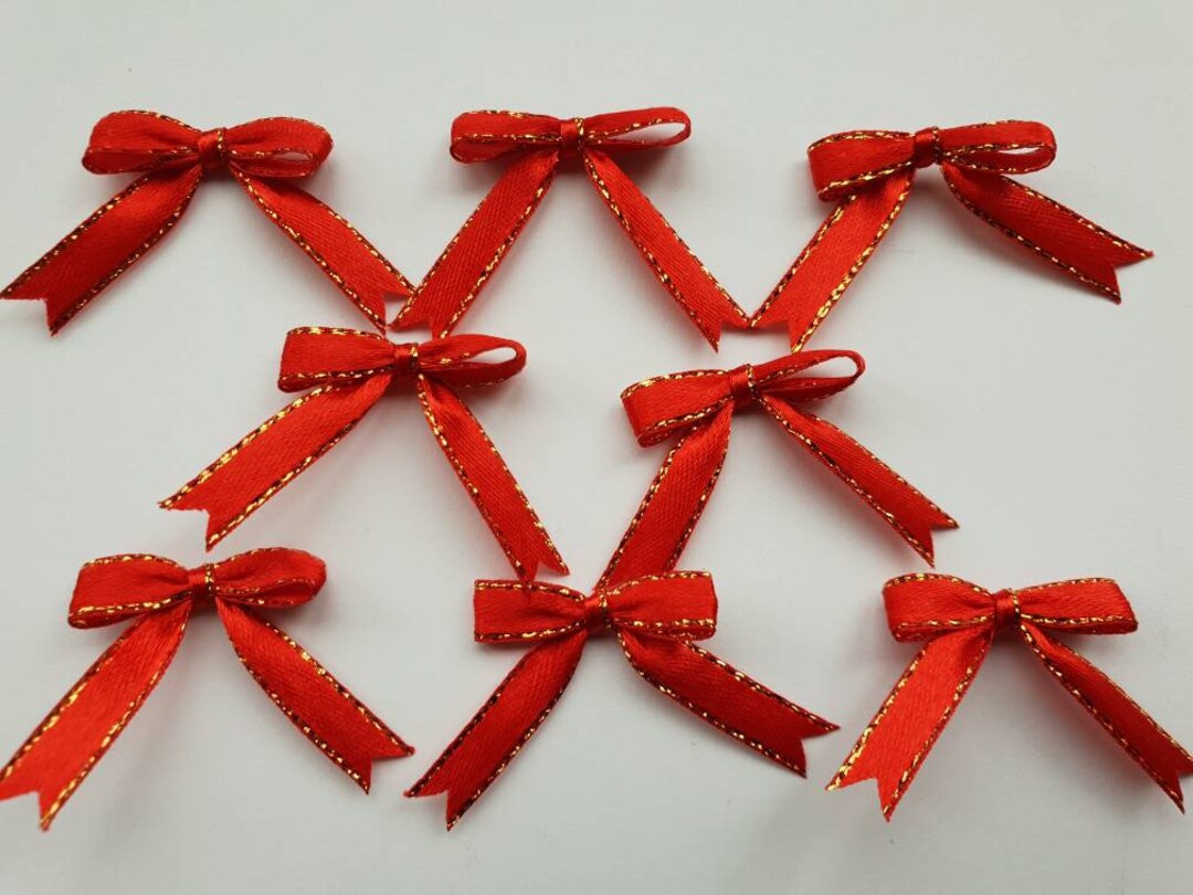 50/100 Red Ribbon Bows With Gold Detail Applique Embellishments Wedding ...