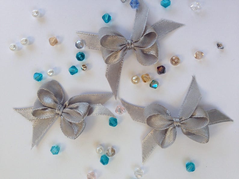 50/100 Silver Grey Mini Satin Ribbon Bows Applique - Etsy