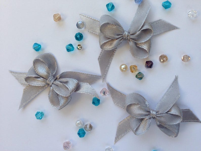 50/100 Silver Grey Mini Satin Ribbon Bows Applique - Etsy