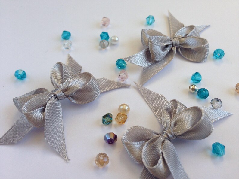 50/100 Silver Grey Mini Satin Ribbon Bows Applique - Etsy