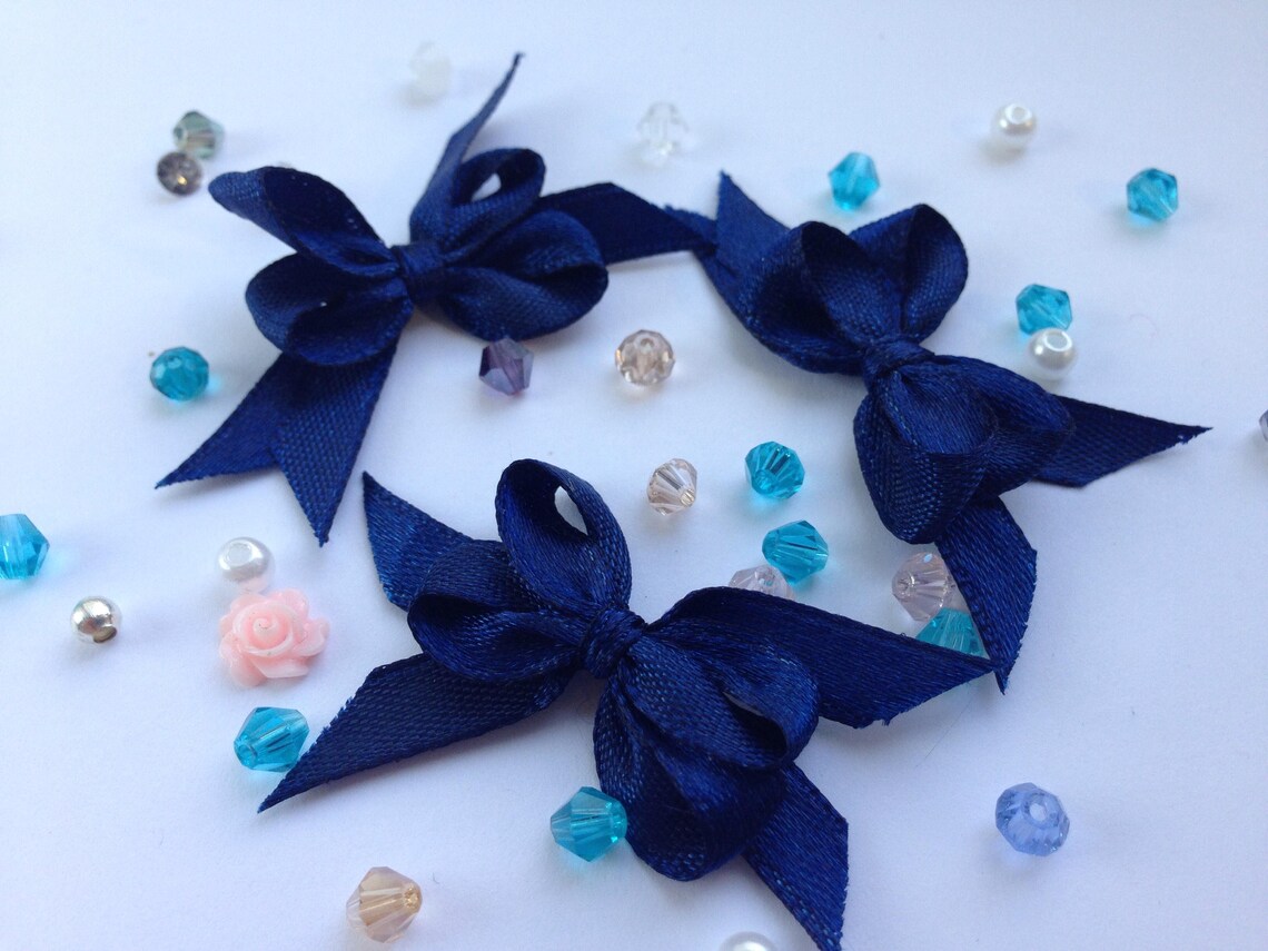 50/100 Navy Blue Mini Satin Ribbon Bows Applique Embellishments Wedding ...