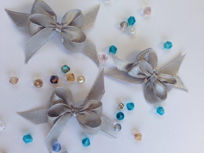 50/100 Silver Grey Mini Satin Ribbon Bows Applique - Etsy