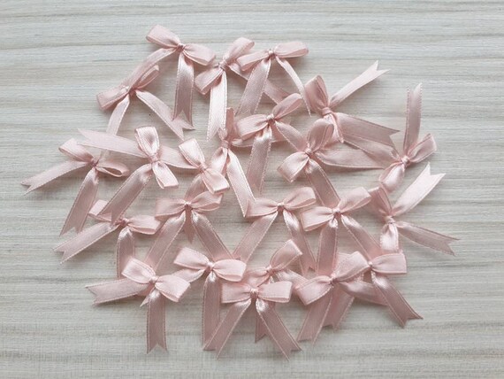 50 100 Blush Pink Mini Satin Ribbon Bows Applique Embellishments Wedding Decoration Fabric Bow Card Making Scrapbooking Small Tiny Bows