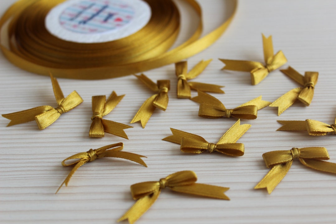 50/100 Gold Mini Satin Ribbon Bows Applique Embellishments Wedding ...