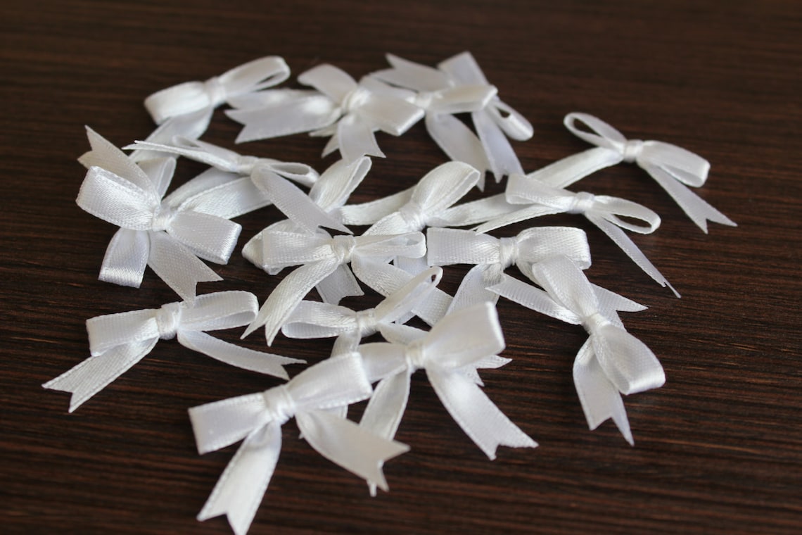 50/100 White Mini Satin Ribbon Bows Applique Embellishments | Etsy