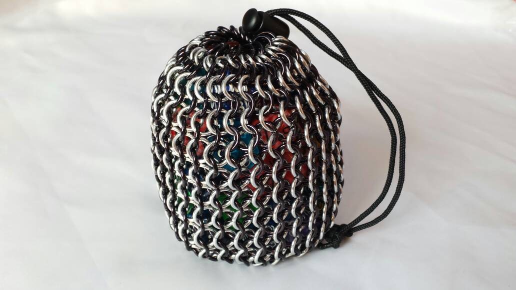 Chainmail Dice Bag Black and Silver Large | Etsy