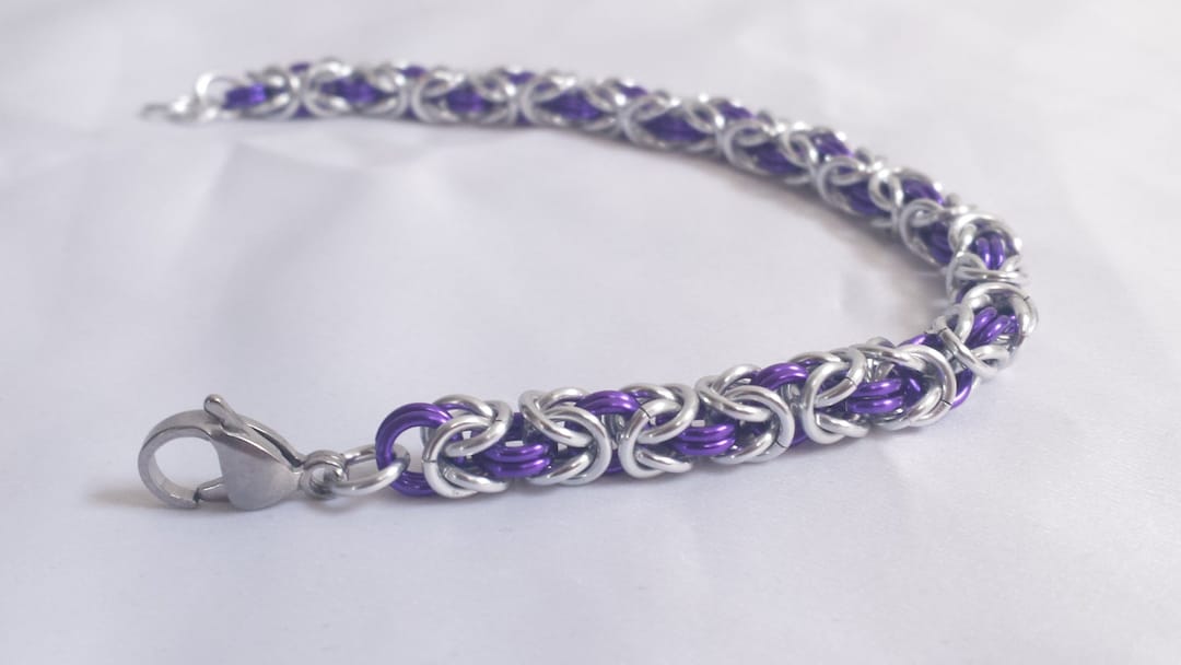 Chainmail Bracelet - Silver and Purple Byzantine Weave - Etsy
