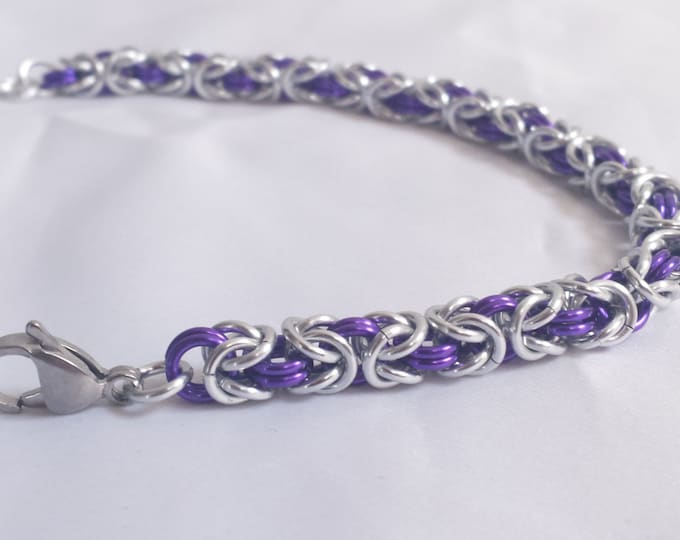 Chainmail Bracelet - Silver and Purple Byzantine Weave - Etsy
