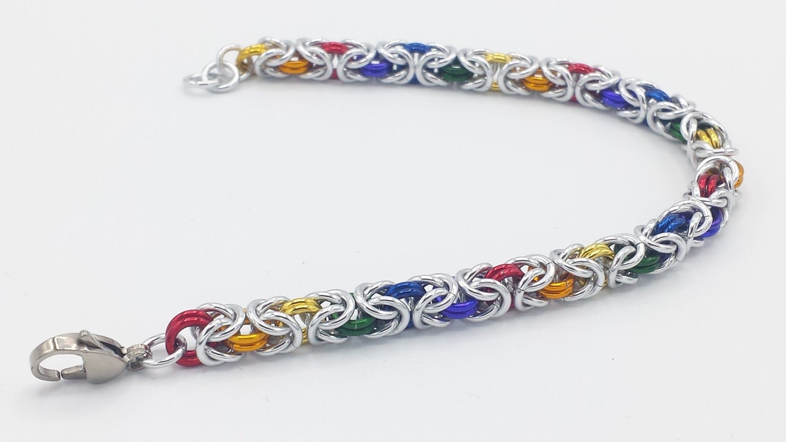 Rainbow Chainmail Bracelet Byzantine Weave - Etsy