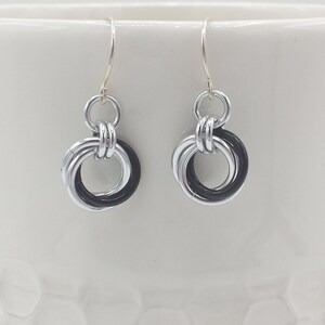 Mobius Chainmail Earrings Silver and Black - Etsy