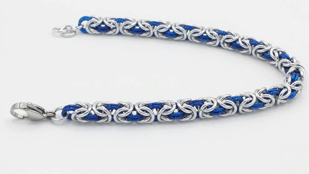 Chainmail Bracelet - Silver and Royal Blue Byzantine Weave - Etsy