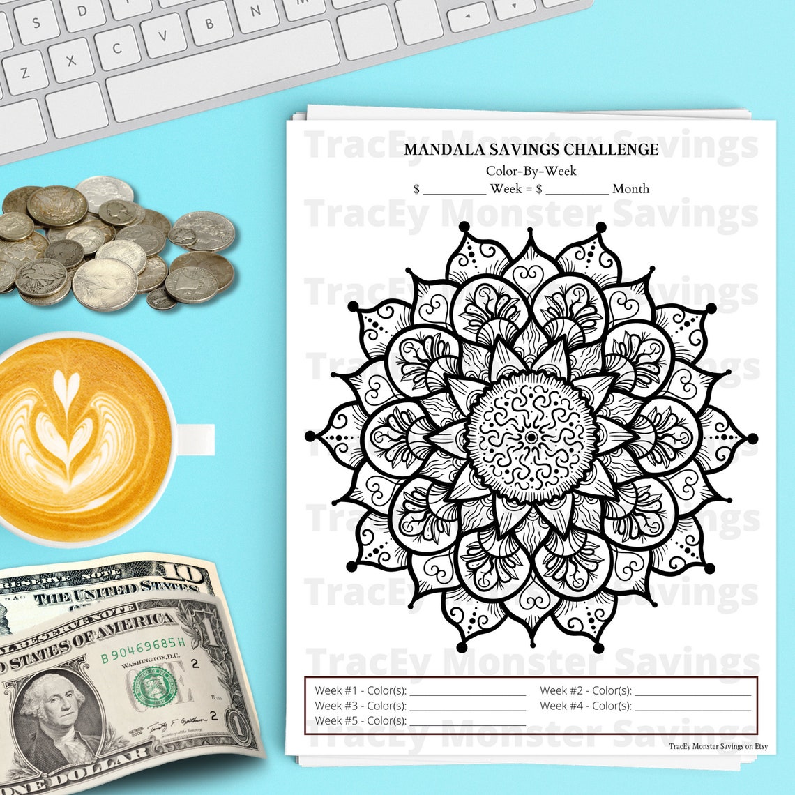 FLOWER 2 Mandala Color by Week Money Savings Challenge - Etsy