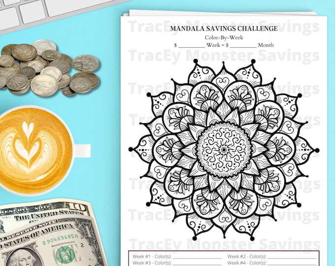 FLOWER 2 Mandala Color by Week Money Savings Challenge Tracker Money ...