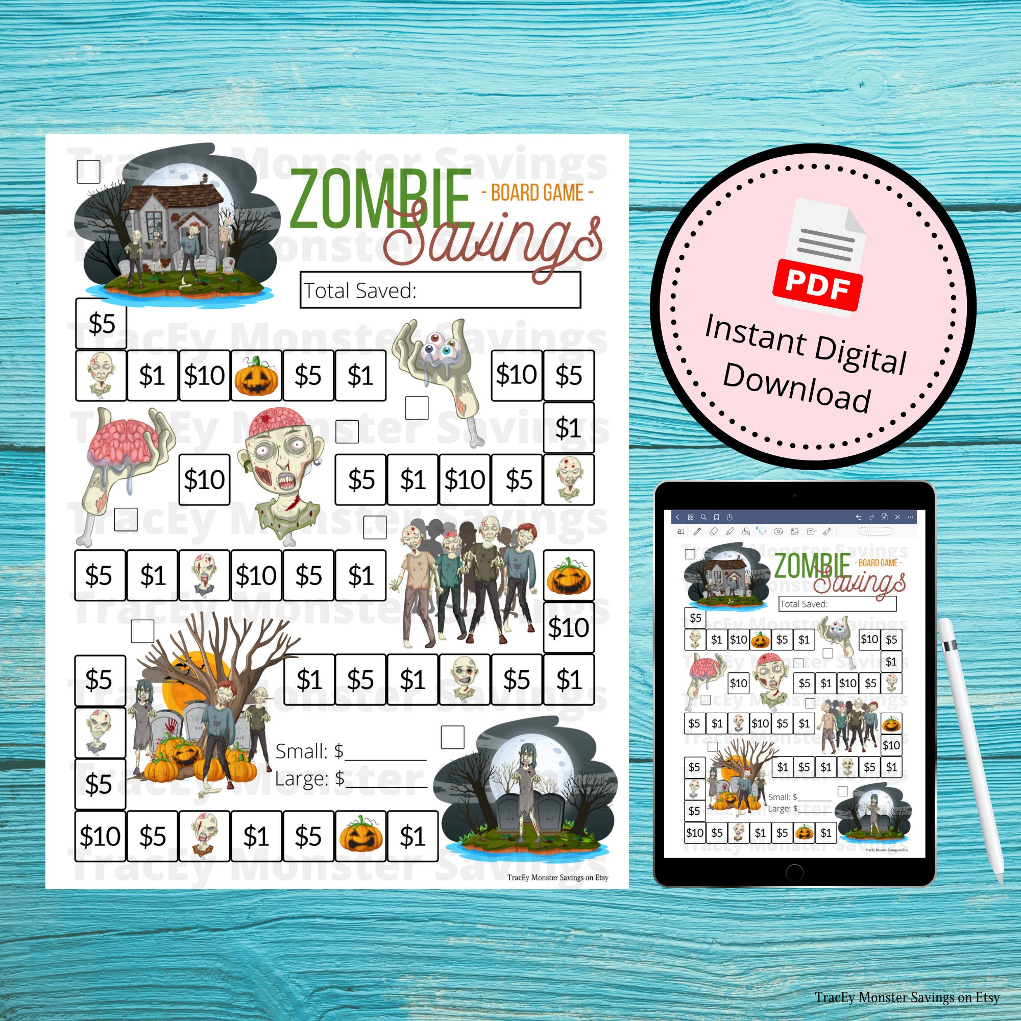 Zombie Savings Challenge Board Game Scary Halloween Spooky - Etsy