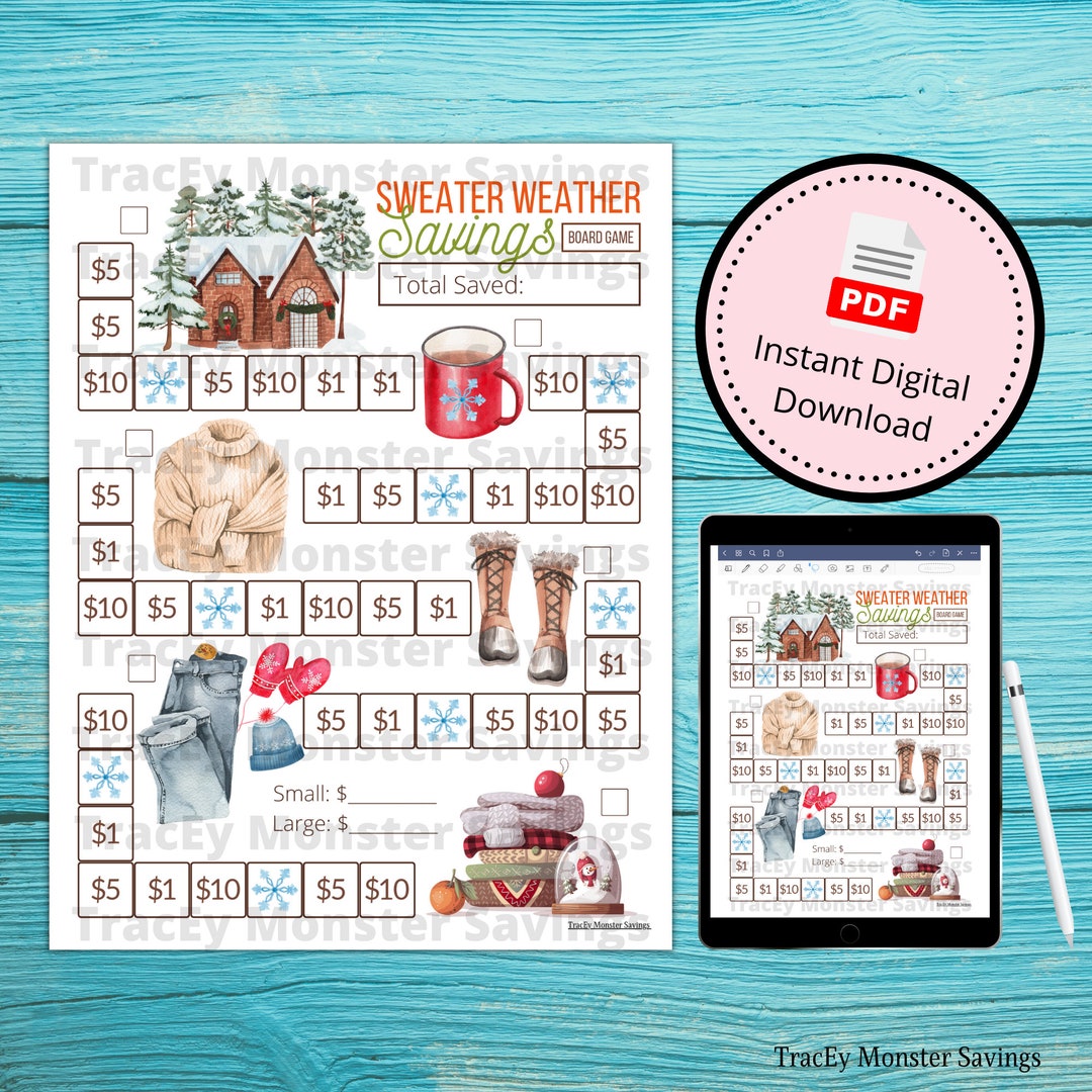 Sweater Weather Savings Board Game Challenge | Instant Digital Download ...