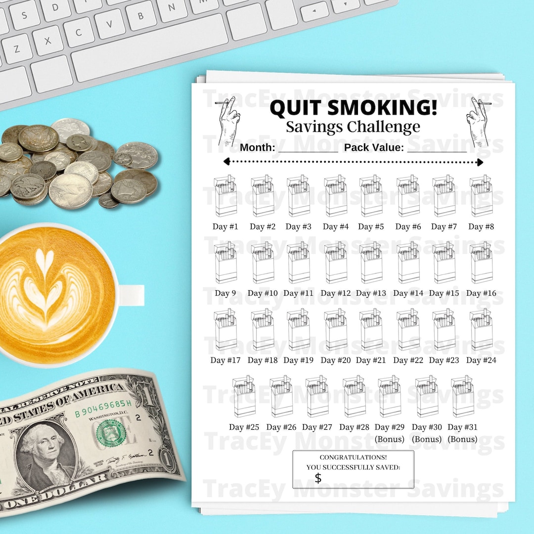 QUIT SMOKING Savings Challenge Tracker | Monthly Challenge | Money ...