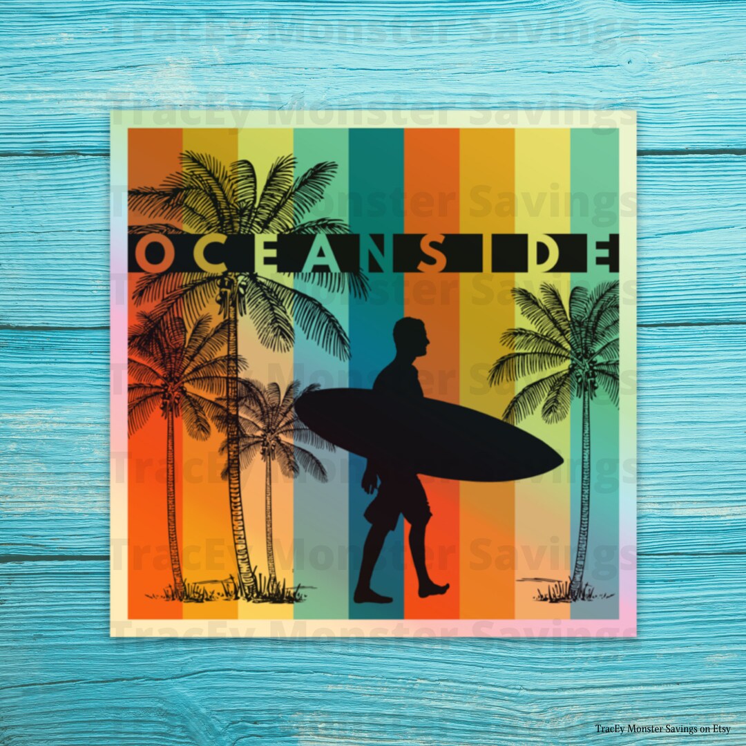 Oceanside Surfer Dude Holographic Vinyl Square 3" Sticker | Rainbow ...