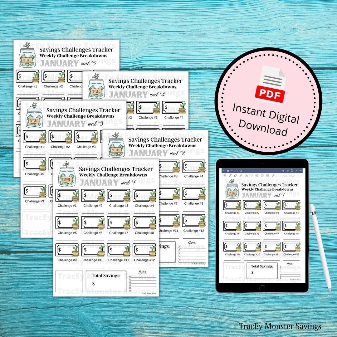 Weekly Challenge Breakdowns Savings Challenges Tracker | Money Saving ...