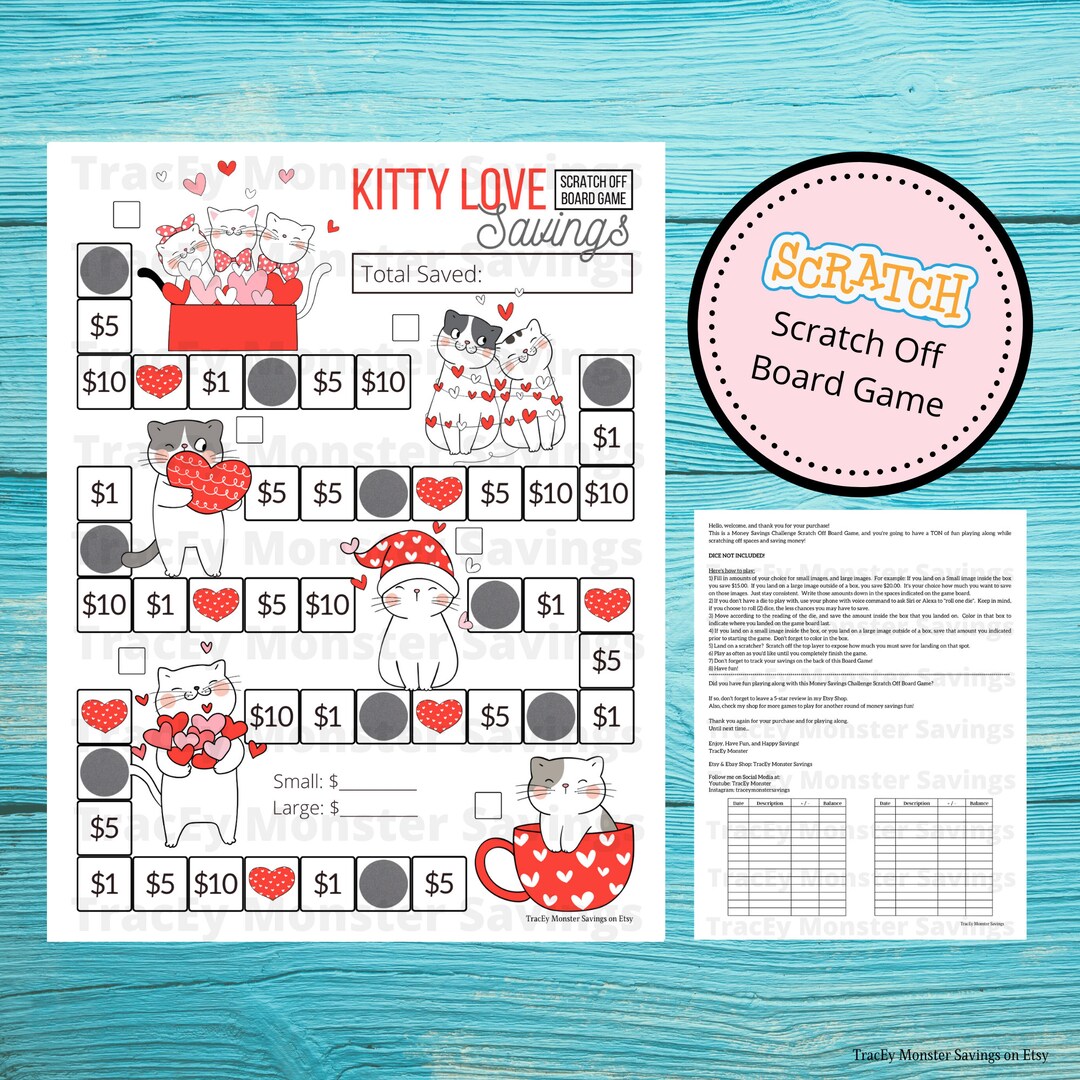 Kitty Love Savings Scratch off Board Game Challenge Tracker | Silver ...