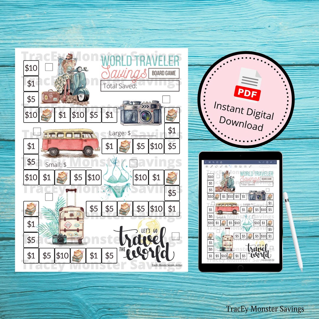 World Traveler Savings Board Game Challenge | Instant Digital Download ...
