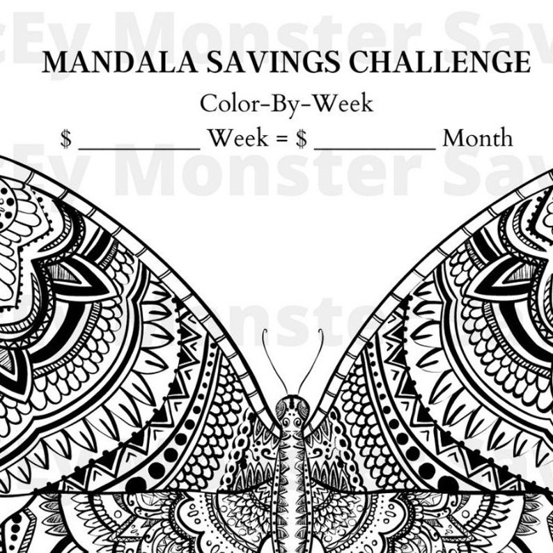 BUTTERFLY Mandala Color by Week Money Savings Challenge Tracker | Money ...