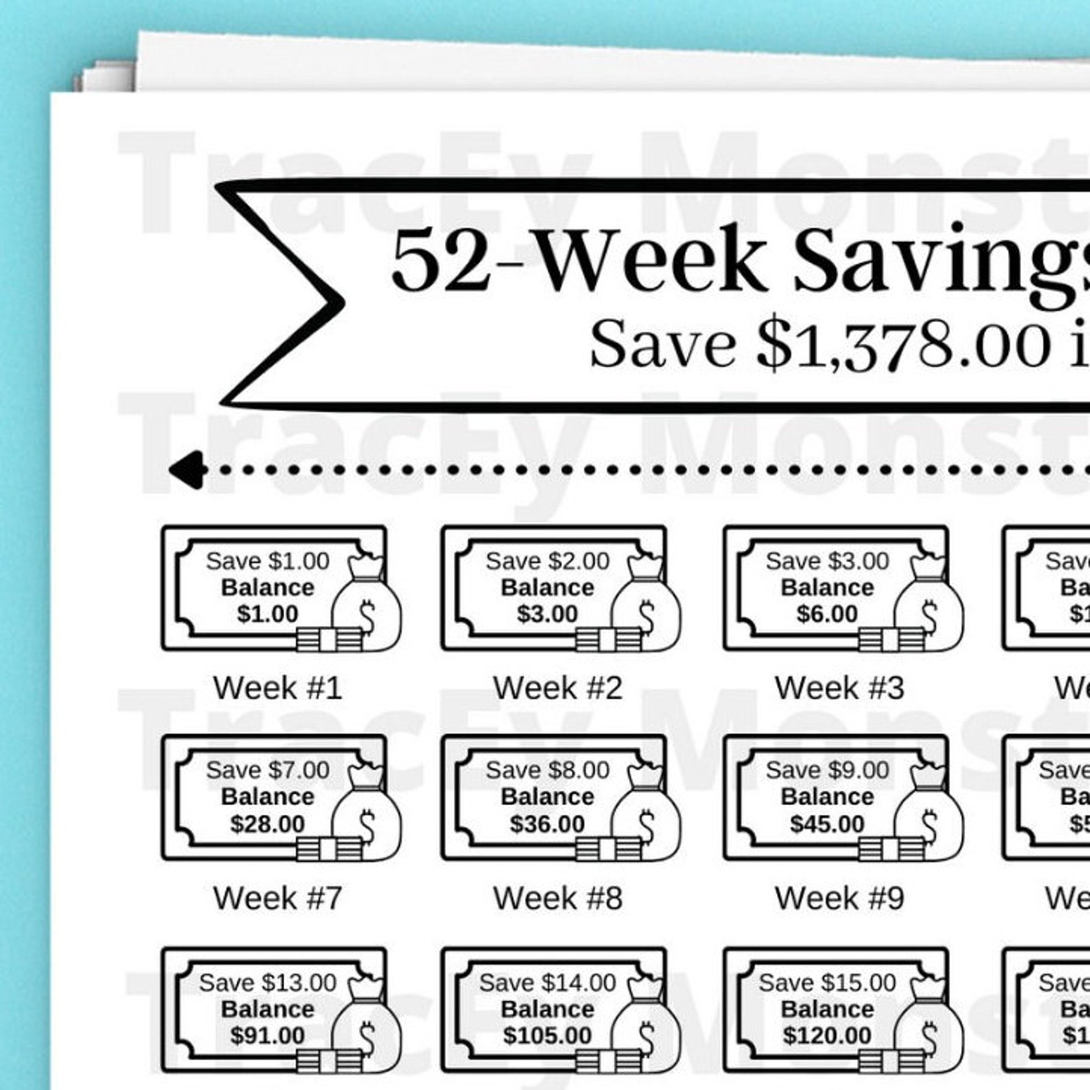 52 Week Savings Challenge & Tracker 2 52 Weeks 365 - Etsy