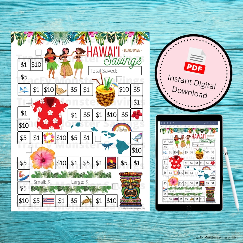 Hawaii Savings Challenge Board Game Vacation Funds Instant - Etsy