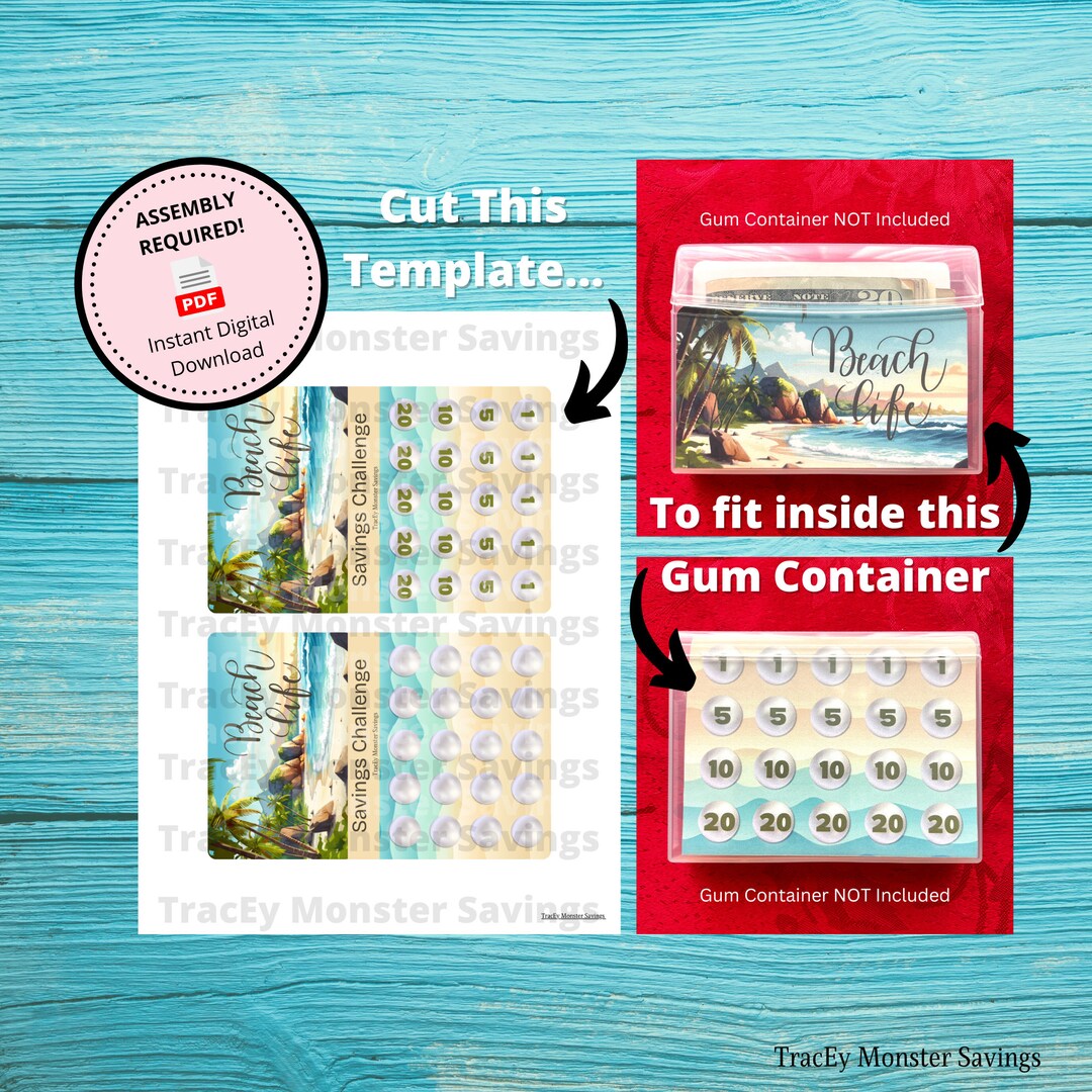 Beach Life Money Savings Challenge Digital Download Template Tracker ...
