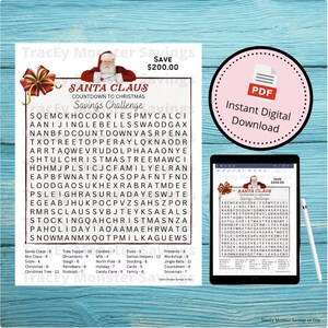 Santa Claus Countdown to Christmas Savings Challenge | Word Search ...