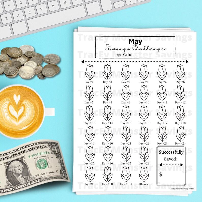 May Savings Challenge Tracker | May | Daily Challenge | Monthly ...