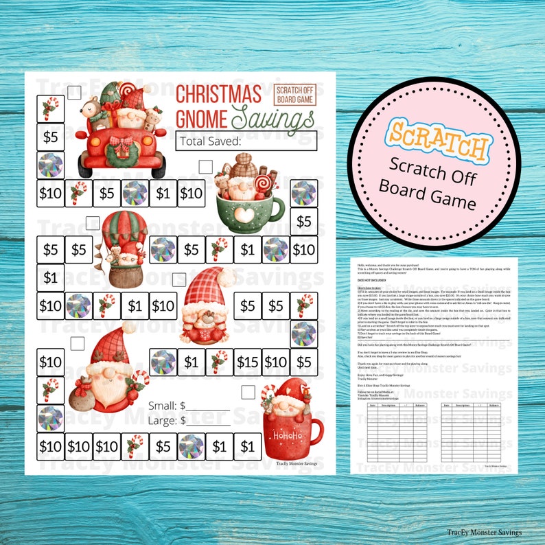Christmas Gnome Savings Scratch off Board Game Challenge - Etsy