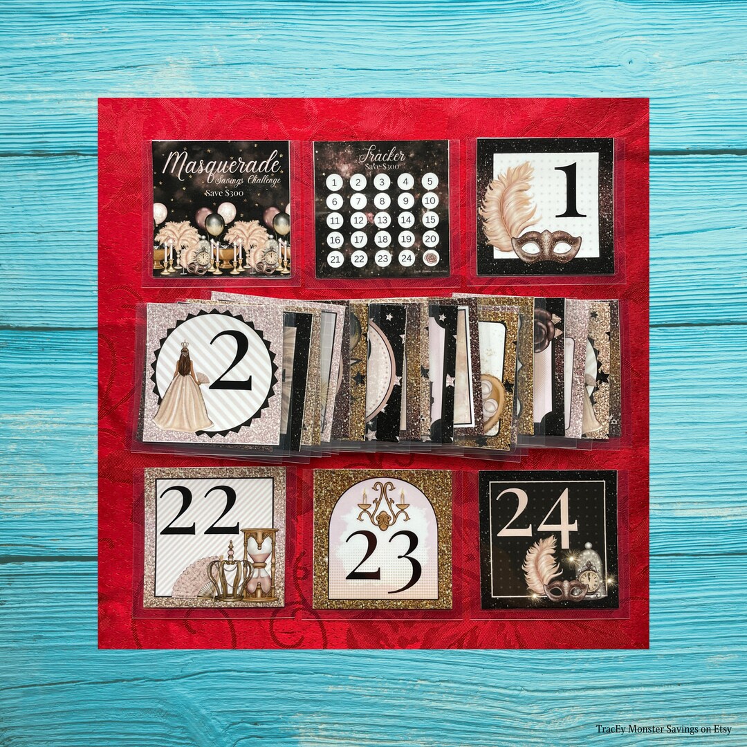 Masquerade Savings Challenge LAMINATED Mini Cash Envelopes | 24 Days ...
