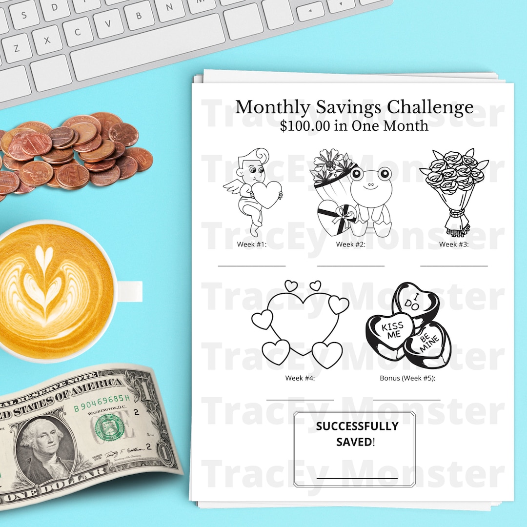 Valentines Themed Money Savings Challenge & Tracker | Savings Challenge ...