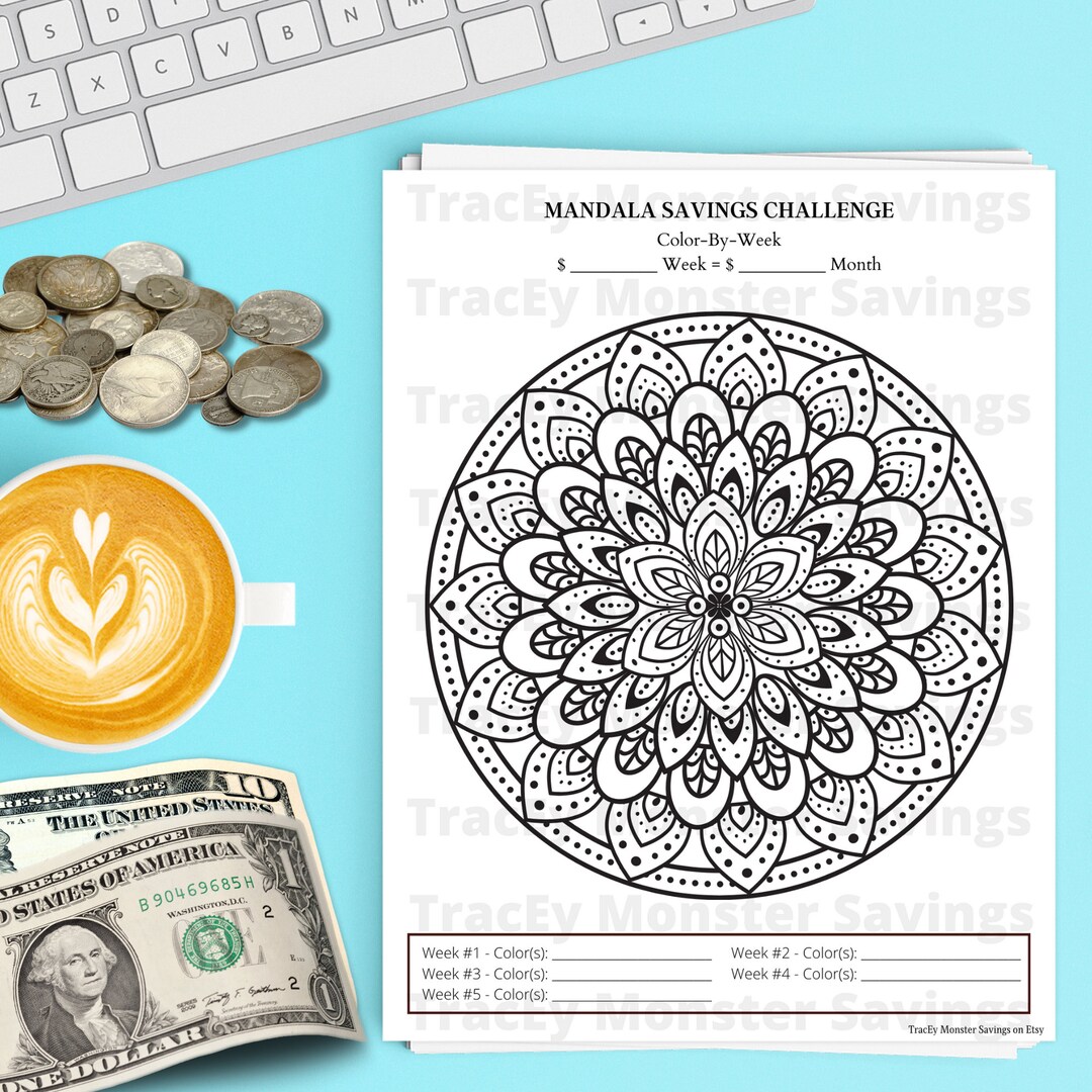 CIRCLE FLOWER Mandala Color by Week Money Savings Challenge Tracker ...