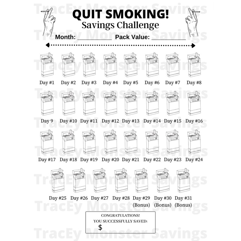 QUIT SMOKING Savings Challenge Tracker Monthly Challenge | Etsy